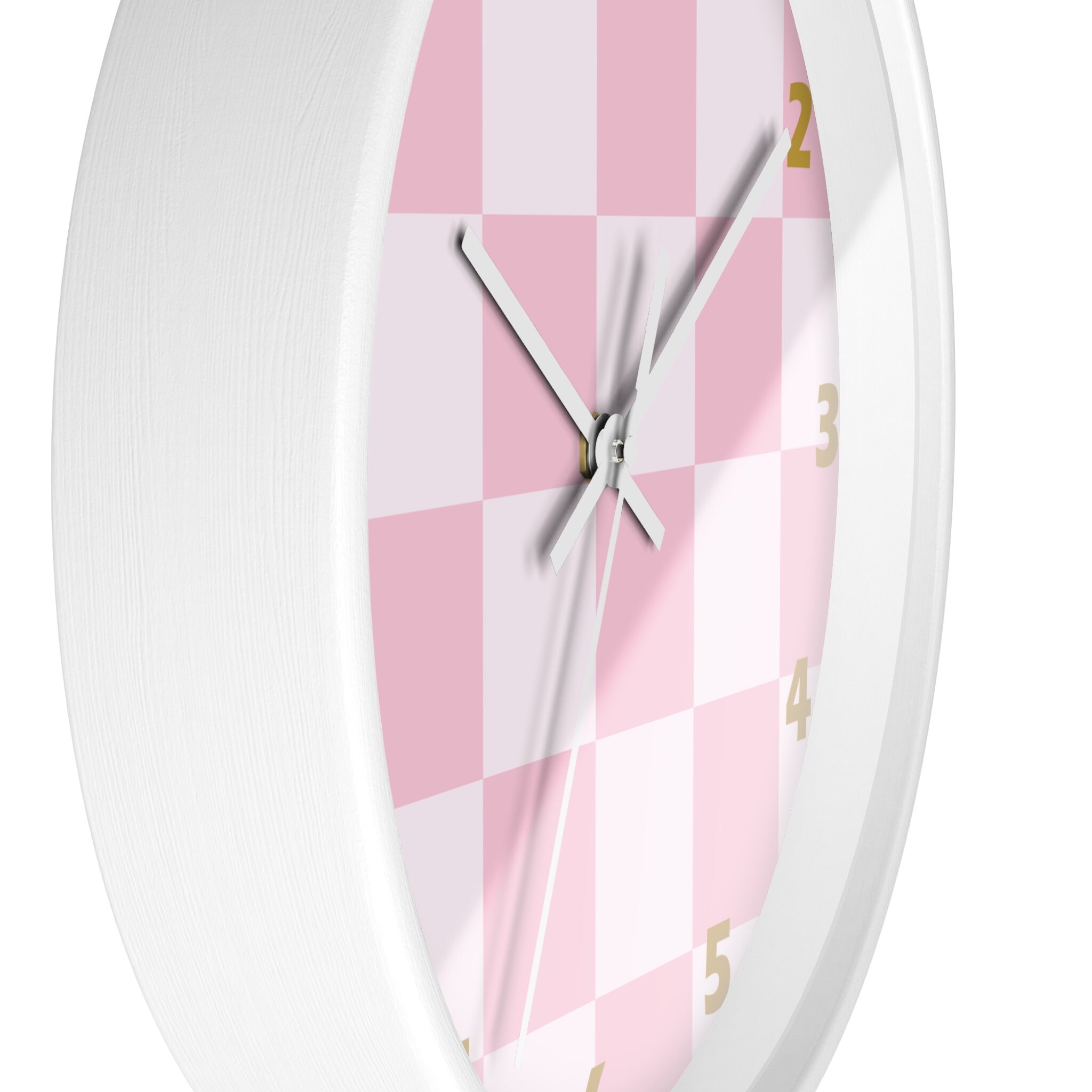 Decorative Wall Clock, Checkered Pink and Light Pink Wall Clock, Wooden ...