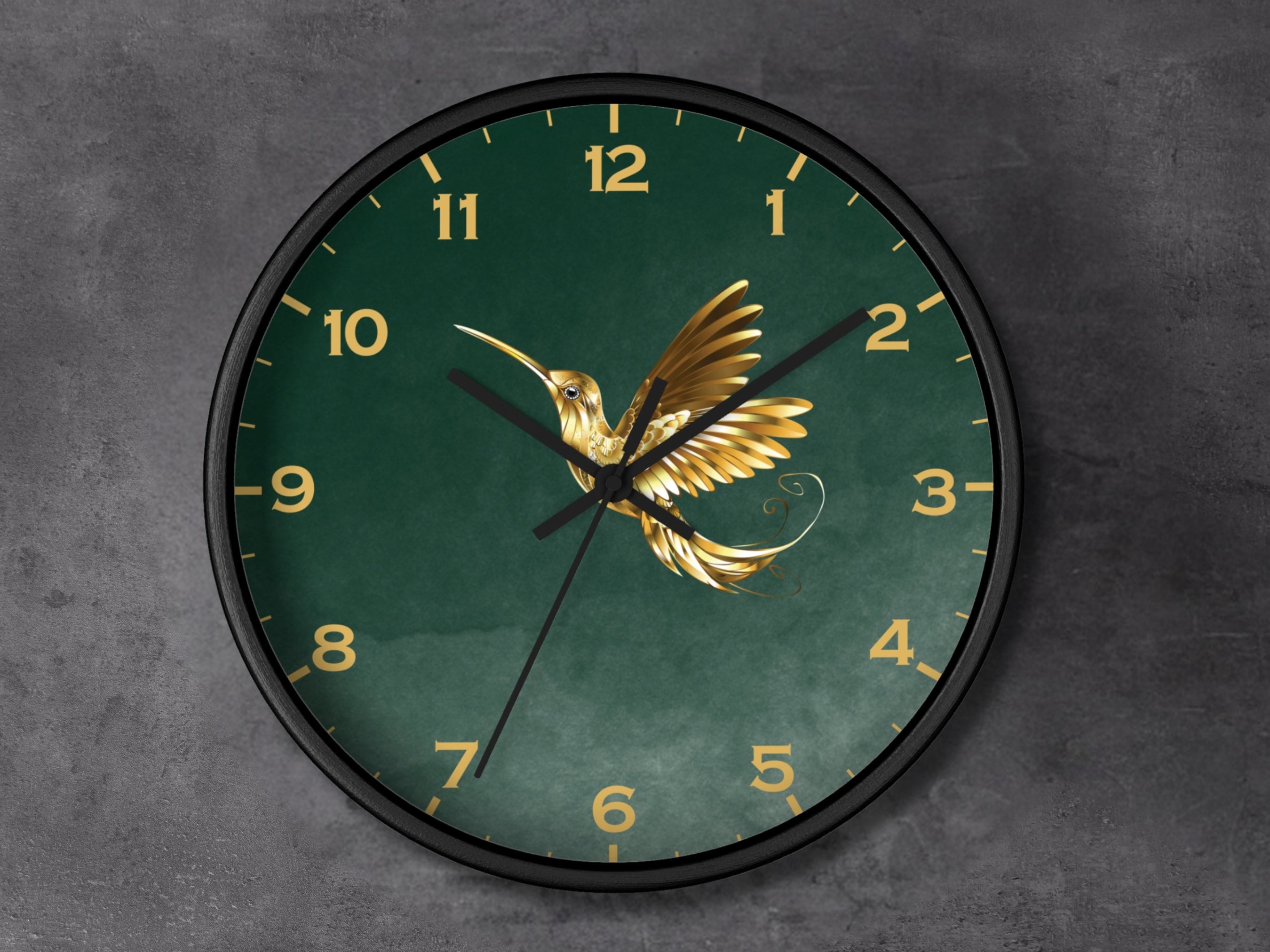 Gold Hummingbird Emerald Green Wall Clock: Silent Wooden Bird Clock - Etsy