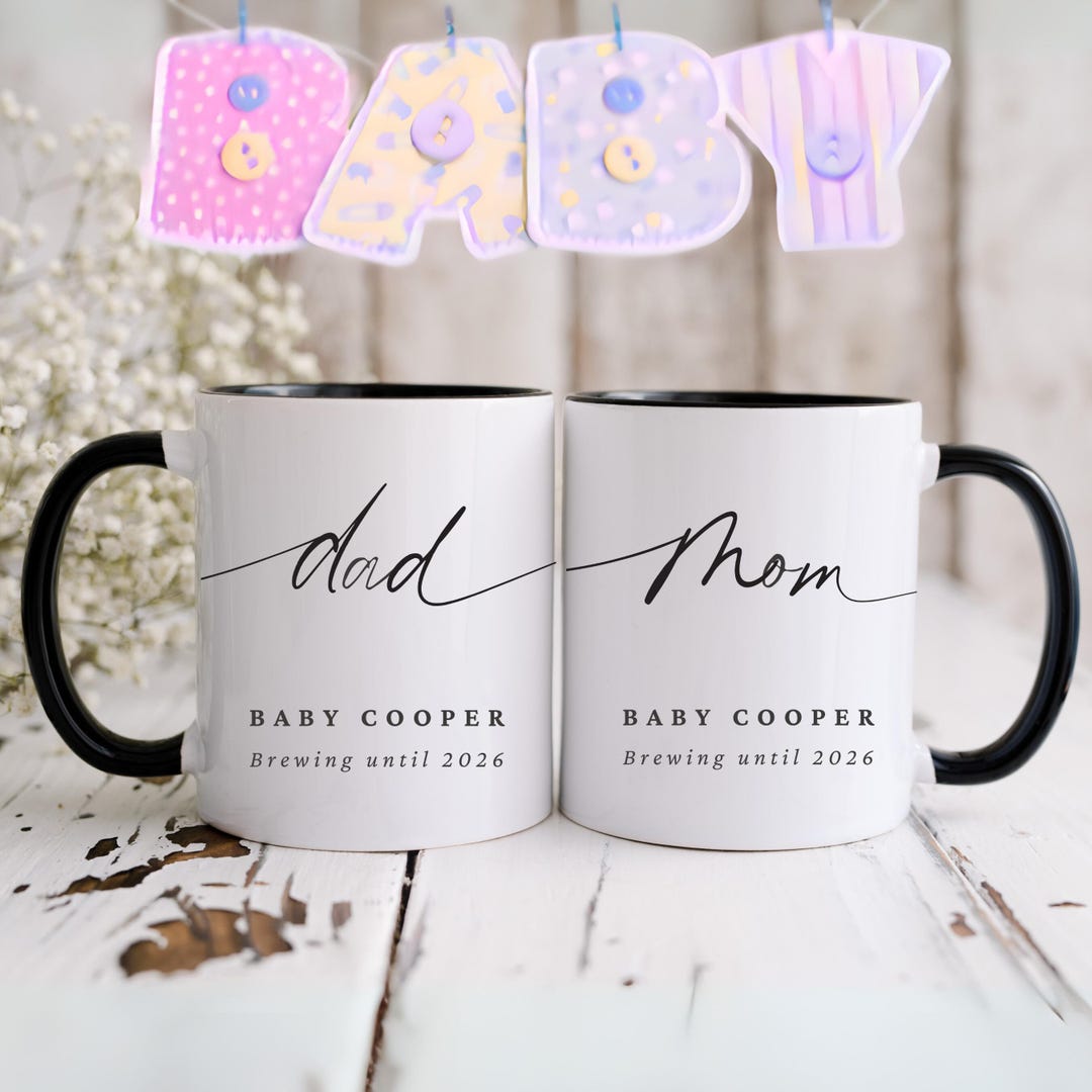 Custom Pregnancy Mug Set: Expecting Mom & Dad Gift, Baby Announcement ...