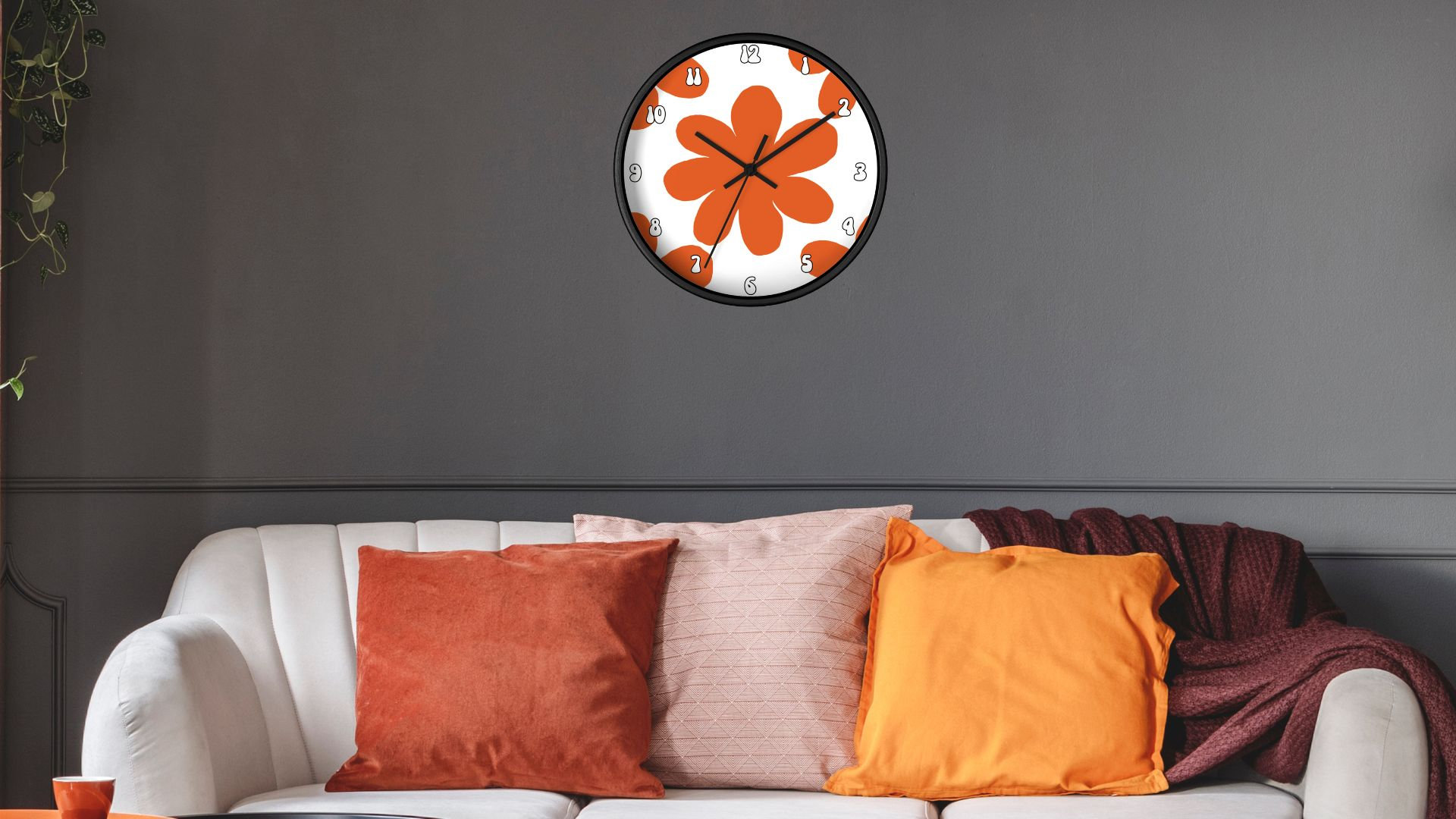 Retro Decorative Wall Clock, Orange and White Wall Clock, Wooden Home ...