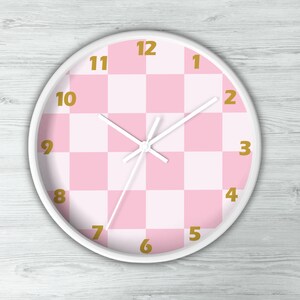 Decorative Wall Clock, Checkered Pink and Light Pink Wall Clock, Wooden ...