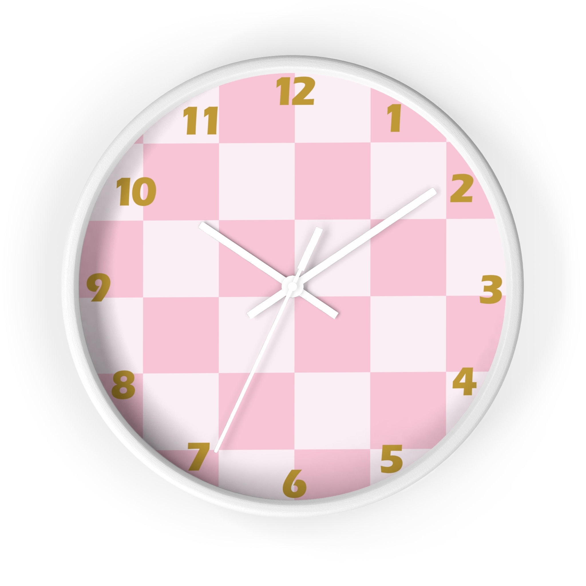 Decorative Wall Clock, Checkered Pink and Light Pink Wall Clock, Wooden ...