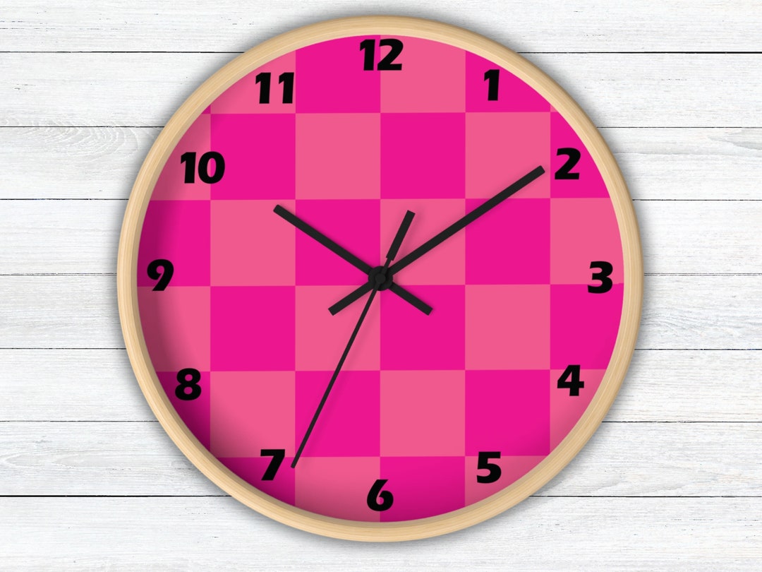 Hot Pink and Pink Checkered Wall Clock, Decorative Wall Clock, Funky ...
