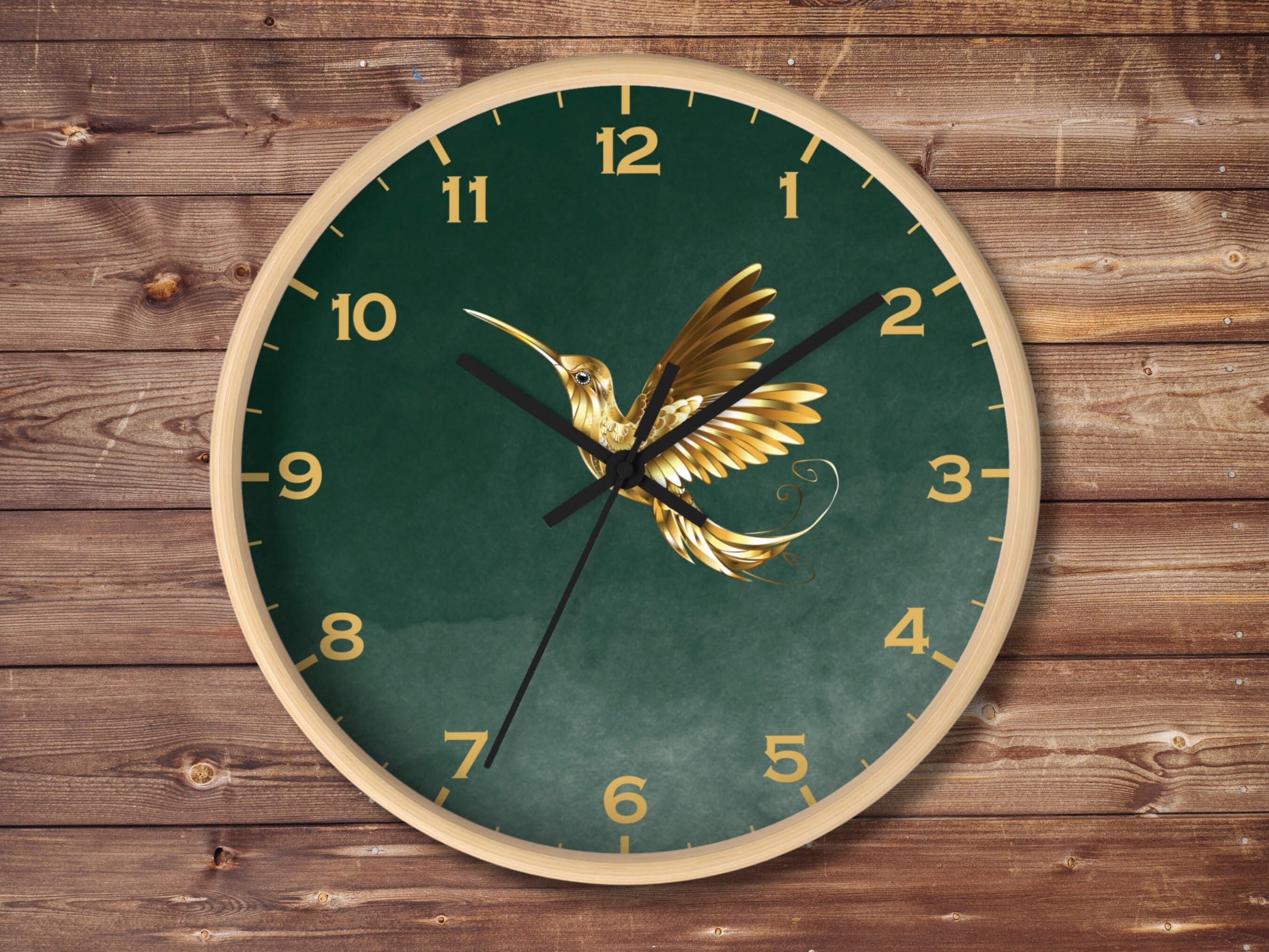 Gold Hummingbird Emerald Green Wall Clock: Silent Wooden Bird Clock - Etsy