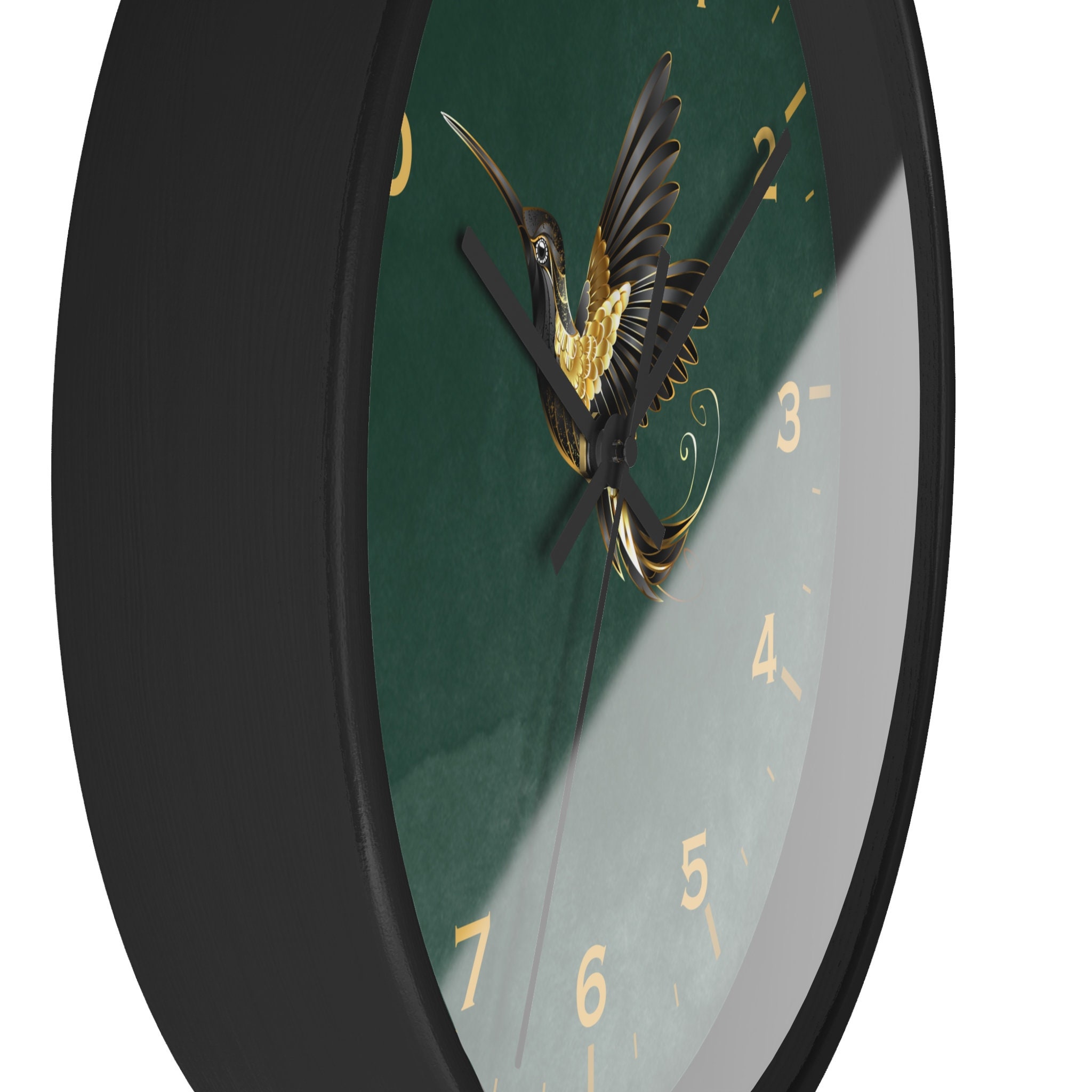 Emerald Wall Clock, Black Hummingbird Wall Clock, Gold and Green ...