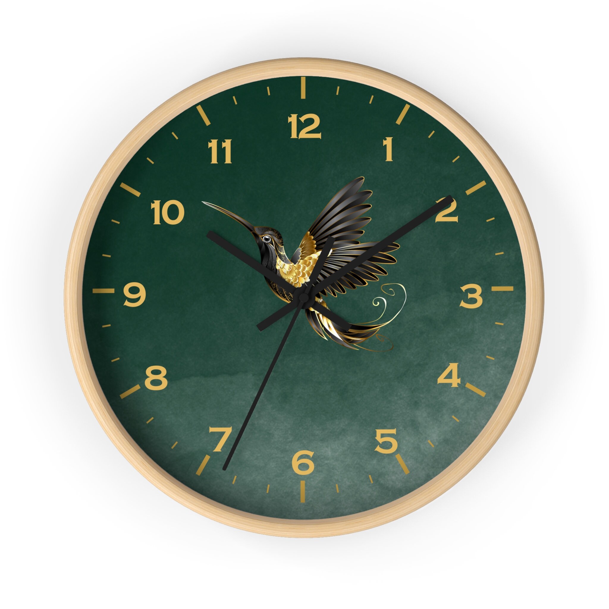 Emerald Wall Clock, Black Hummingbird Wall Clock, Gold and Green ...
