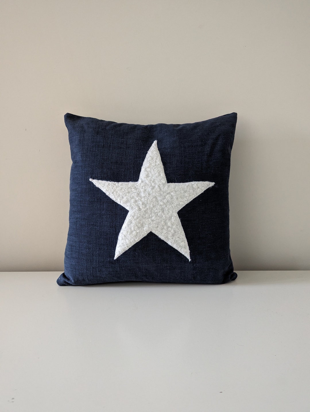Navy Cushion With White Boucle Applique Star - Etsy