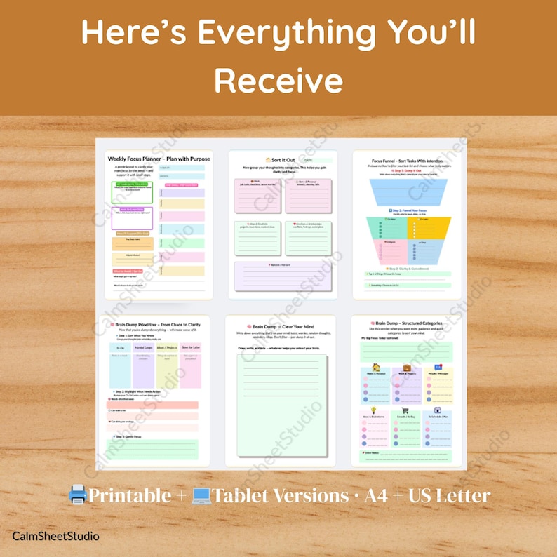 ADHD Brain Dump & Focus Kit – Printable Planner Worksheets for Adults ...