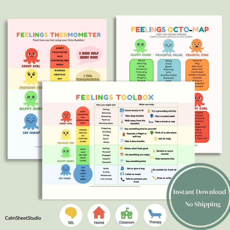 Feelings Poster Bundle – Printable SEL Pack for Kids | Emotions Chart ...