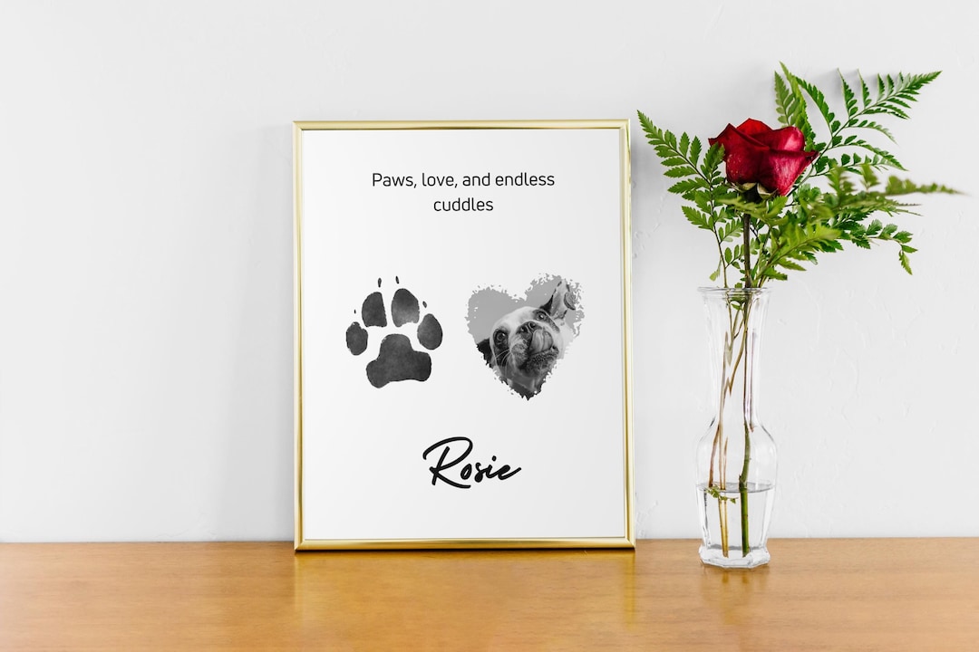 Custom Pet Paw Print and Photo Personalized Dog or Cat Portrait Paw ...