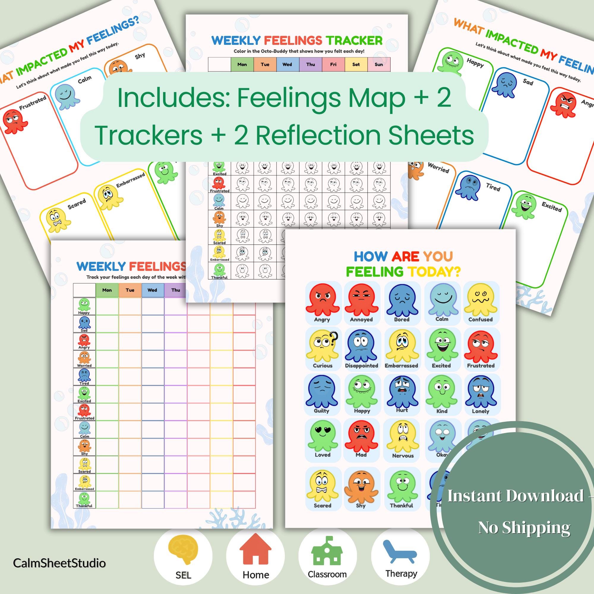 Feelings Poster Bundle for Kids – Printable SEL Tracker & Reflection ...
