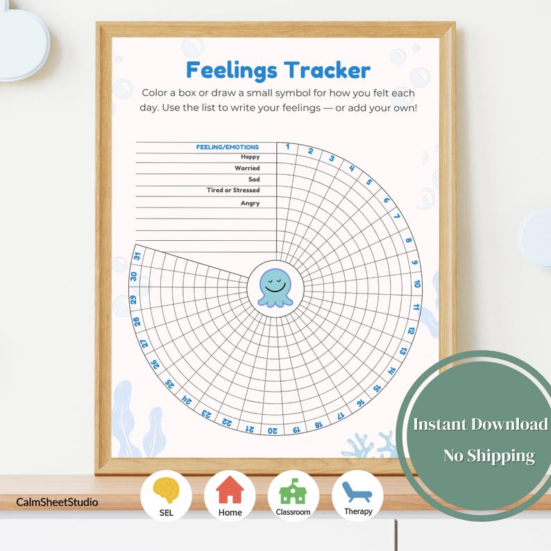 Printable Feelings Tracker for Kids – Octopus Emotions Chart, Monthly ...