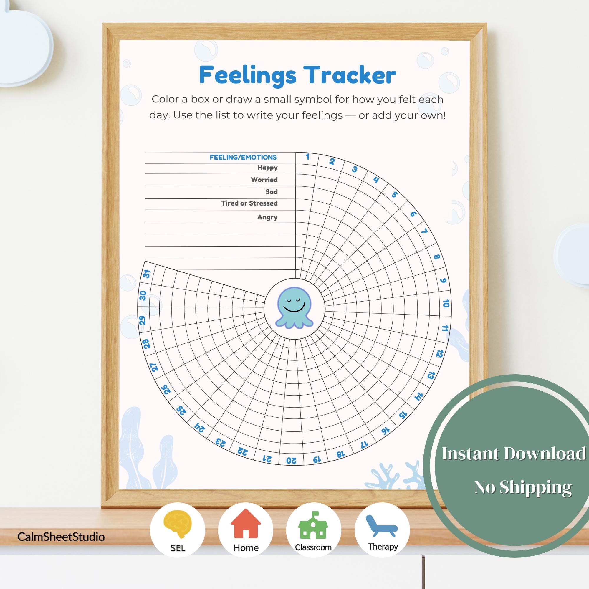 Printable Feelings Tracker for Kids – Octopus Emotions Chart, Monthly ...