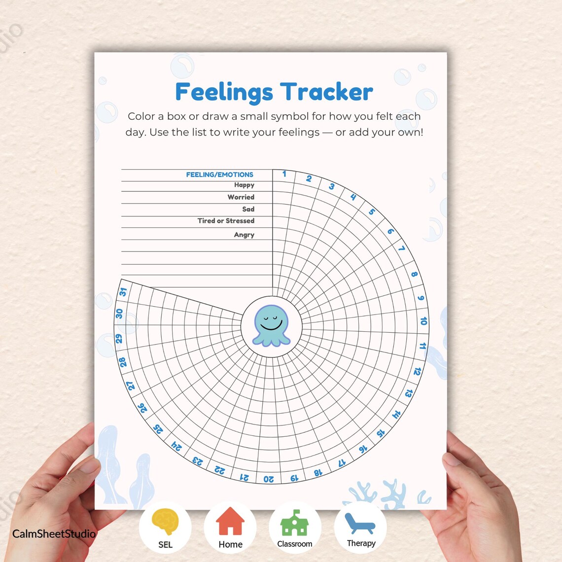 Printable Feelings Tracker for Kids – Octopus Emotions Chart, Monthly ...