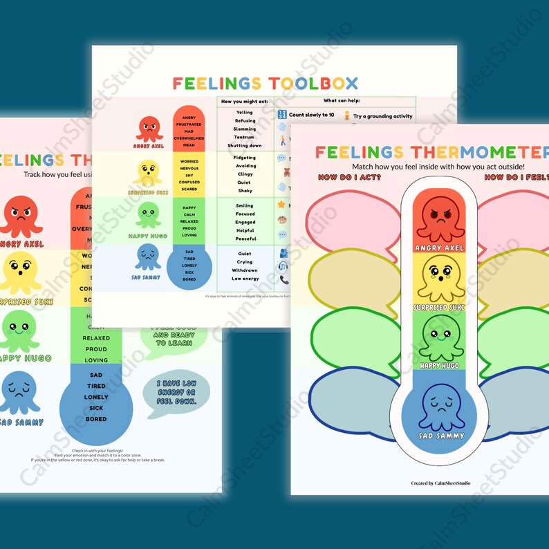 Octopus Emotions Bundle – Kids SEL Worksheets: Feelings Thermometer ...