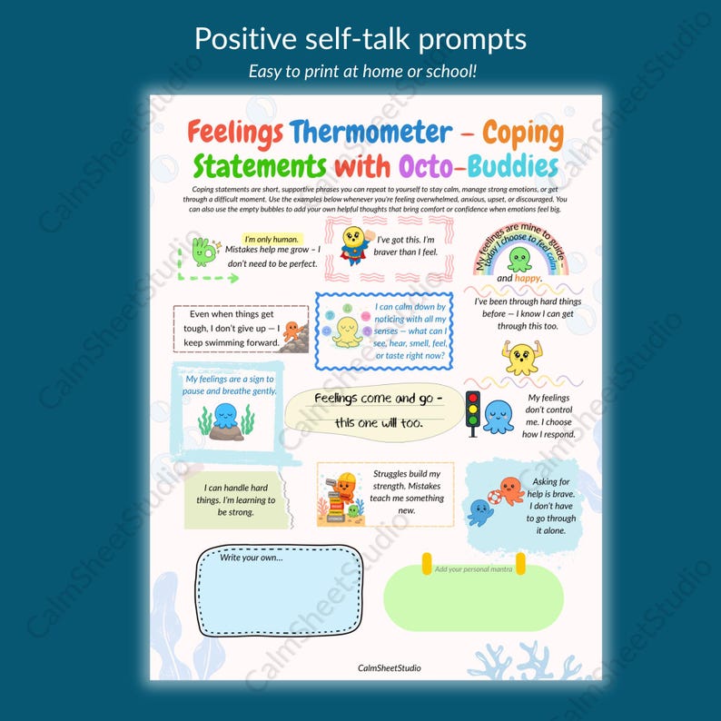 Octopus Emotions Bundle – Kids SEL Worksheets: Feelings Thermometer ...