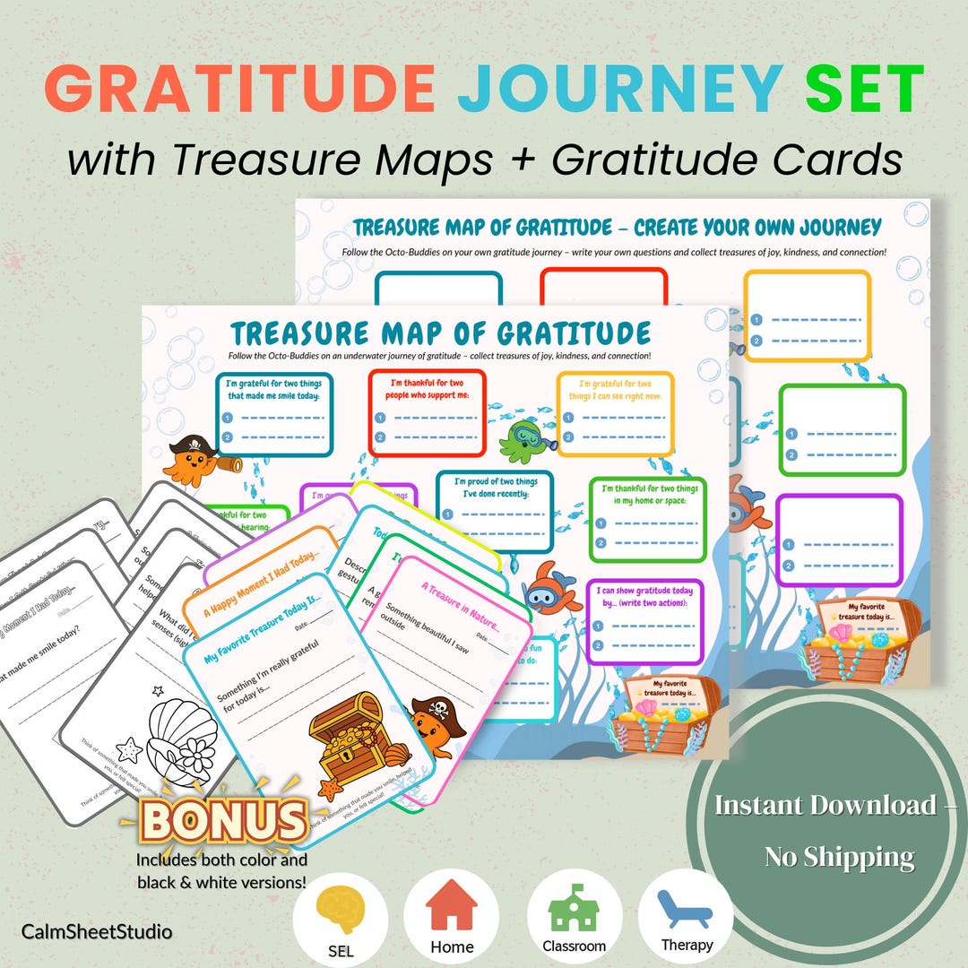 Gratitude Map & 7-day Journal Cards for Kids – Social and Emotional ...