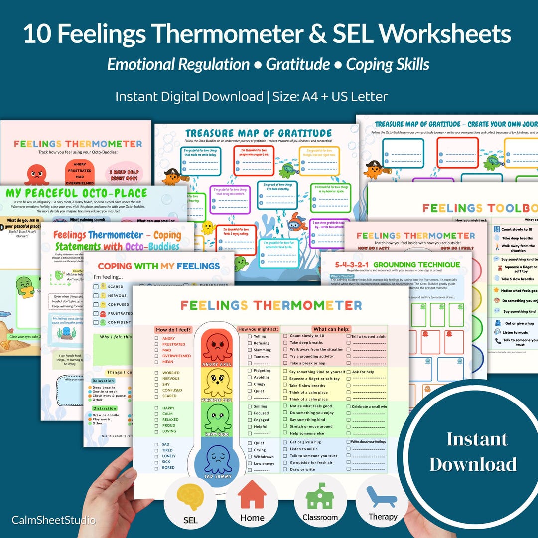 10 SEL Printable Worksheets for Kids – Feelings Thermometer, Gratitude ...