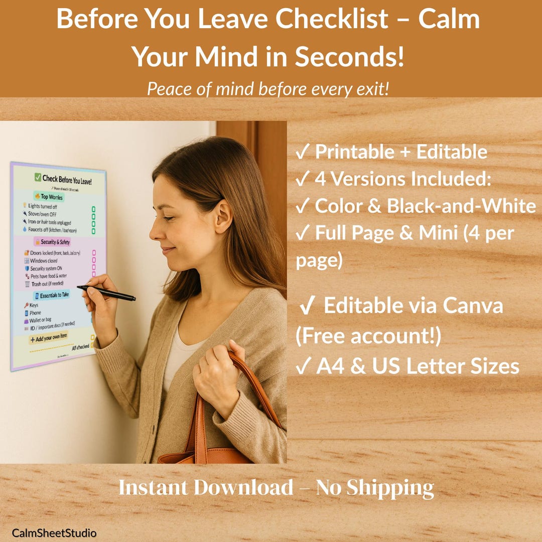 Before You Leave Checklist – Printable Home Exit Safety List, Editable ...