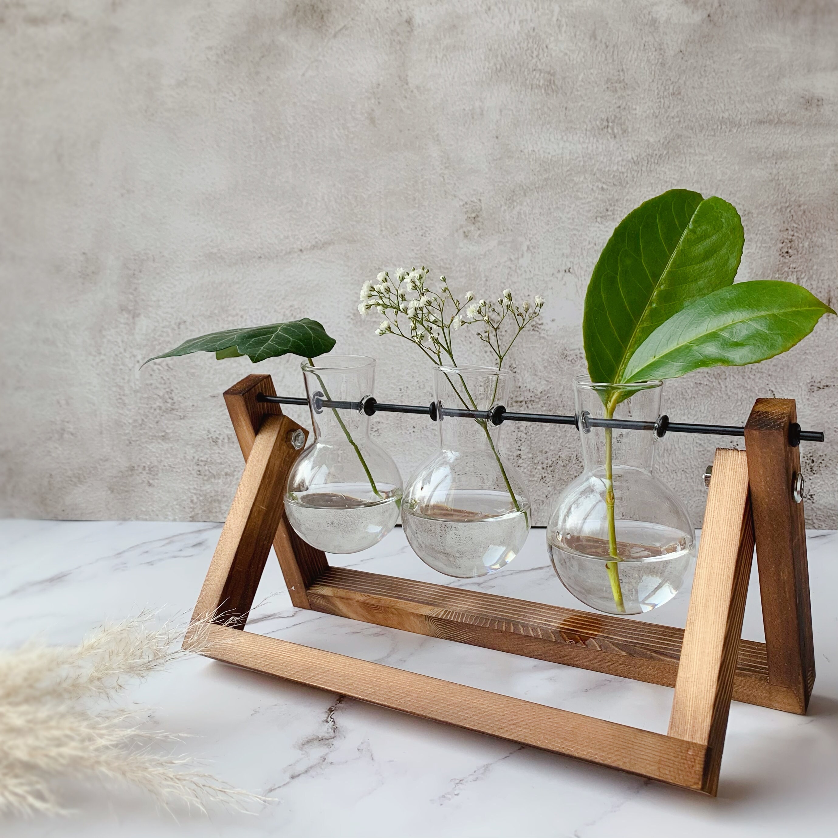 Glass Planter Bulb Vase With Wooden Stand | Hydroponic Glass Vase ...
