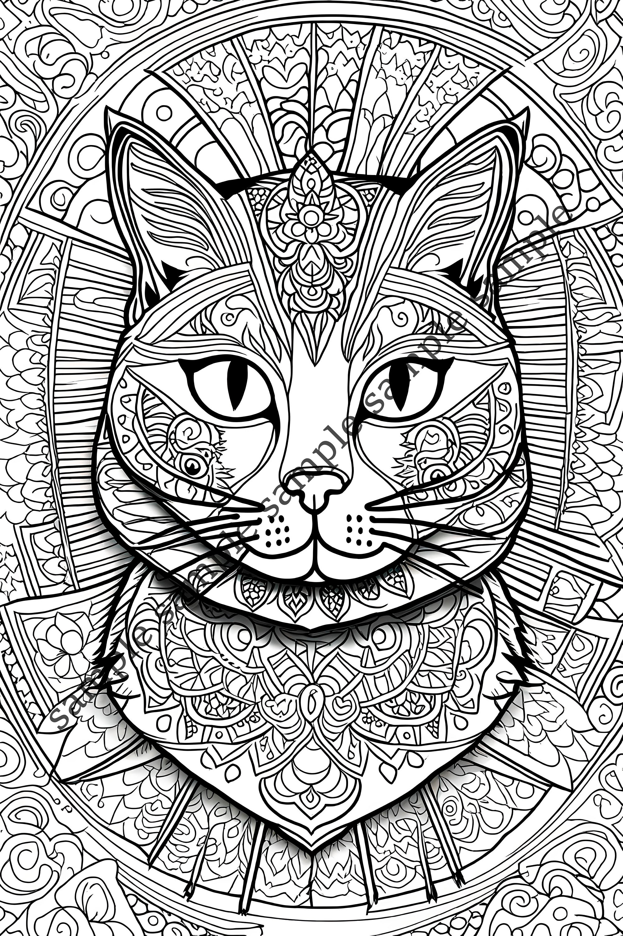 Mandala Cat Coloring Pages Set of 25 - Etsy