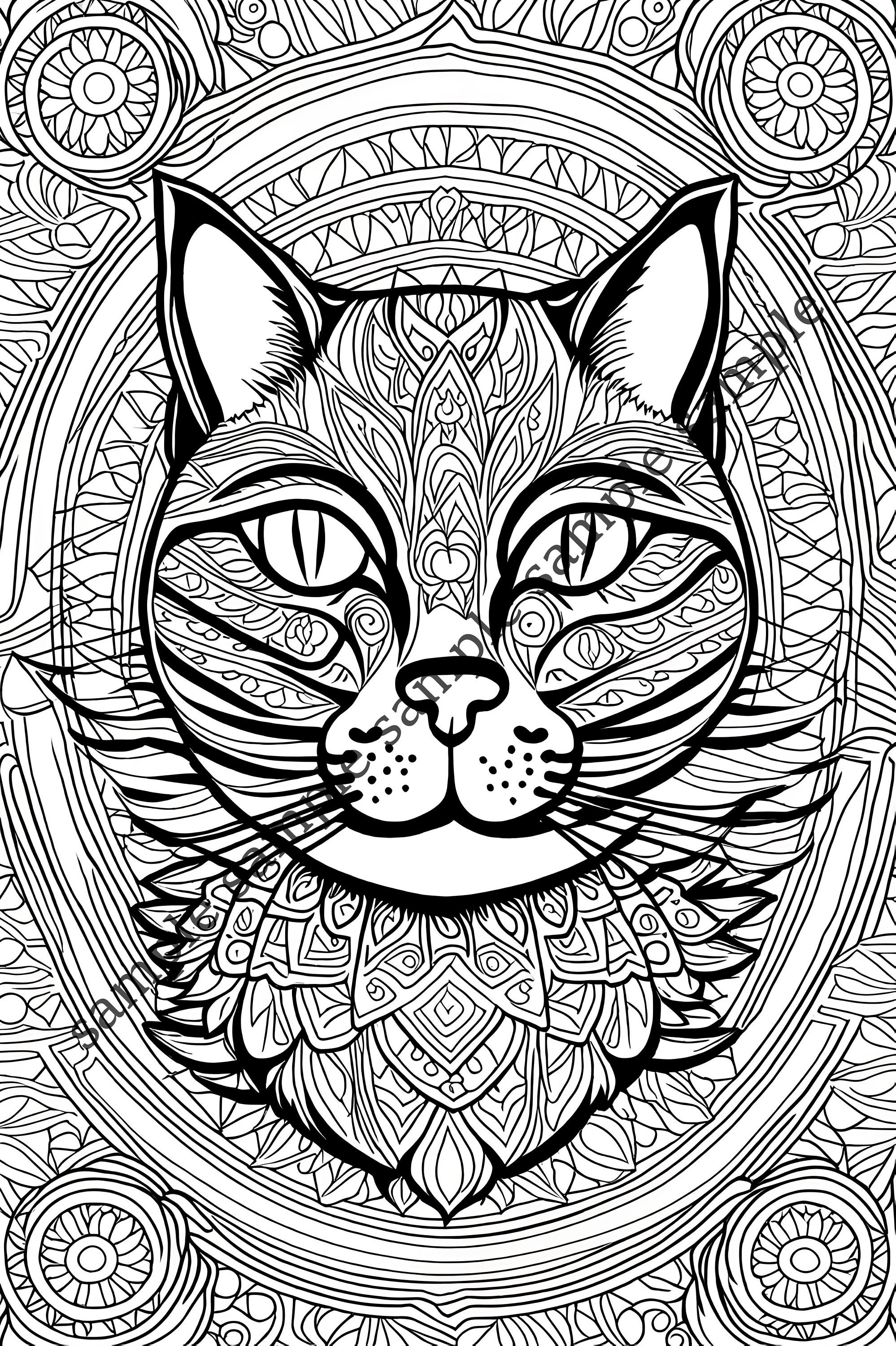 Mandala Cat Coloring Pages Set of 25 - Etsy