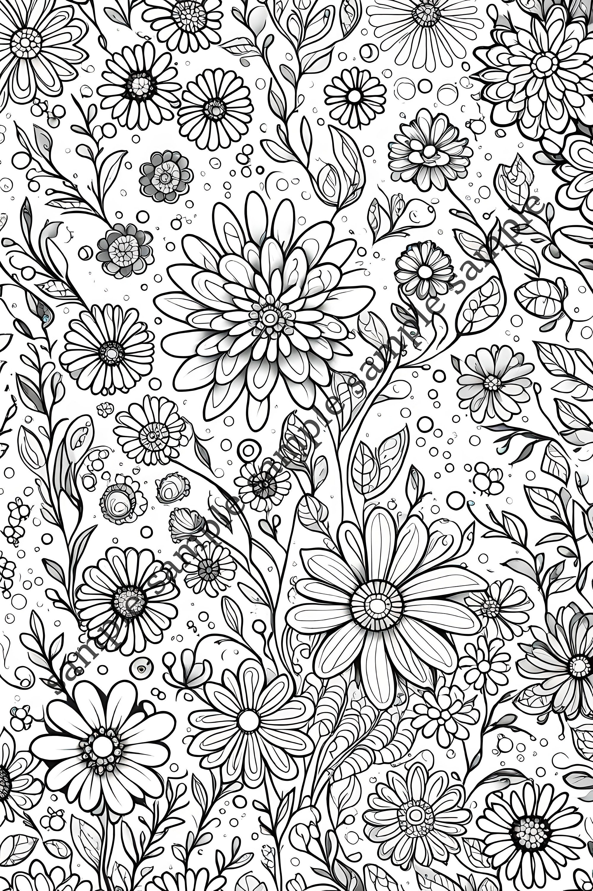 20 Flower Coloring Book Pages - Etsy