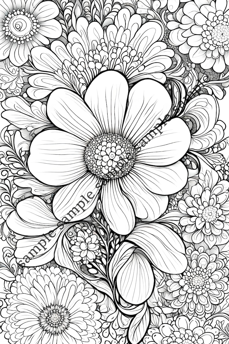 20 Flower Coloring Book Pages - Etsy
