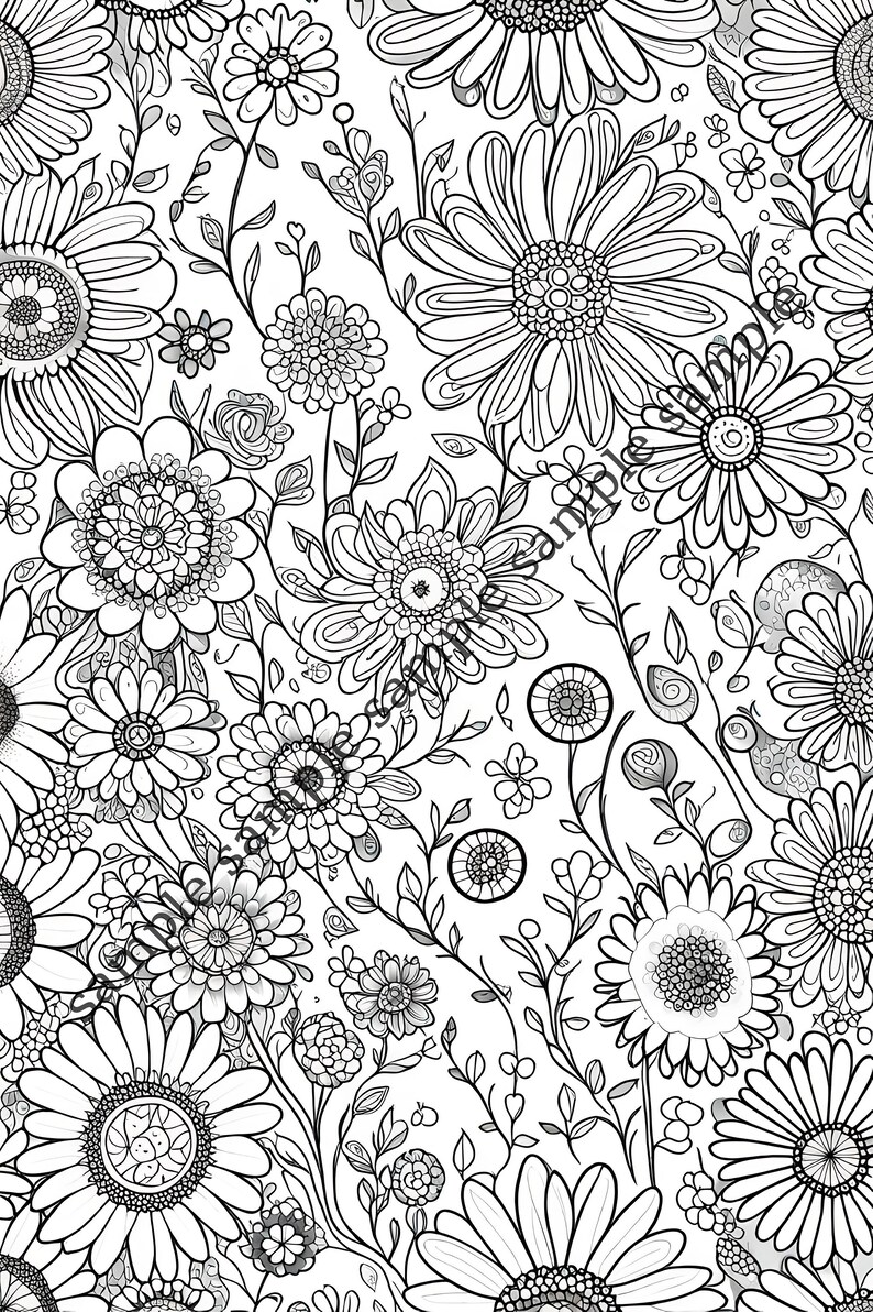 20 Flower Coloring Book Pages - Etsy