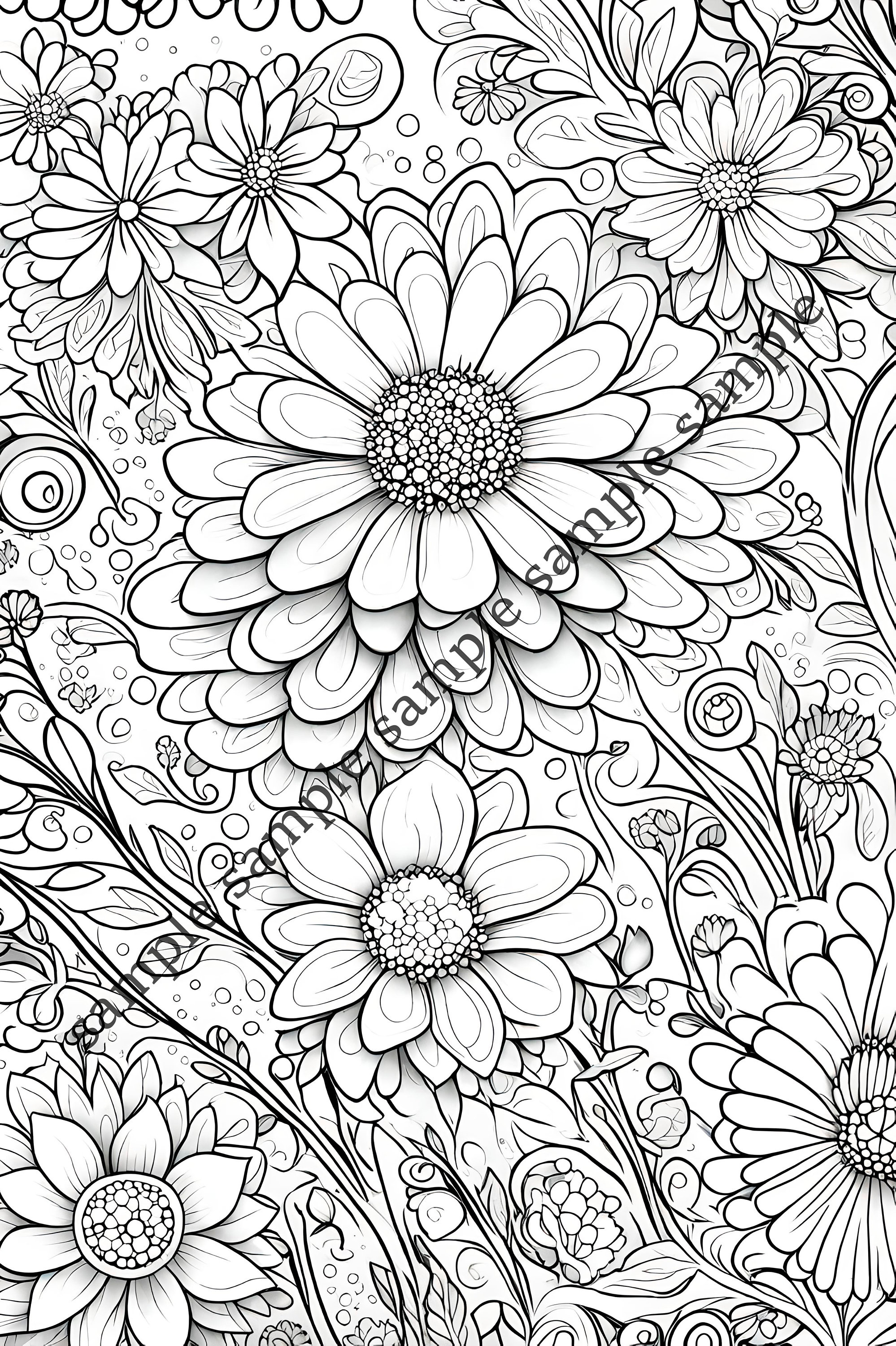 20 Flower Coloring Book Pages - Etsy