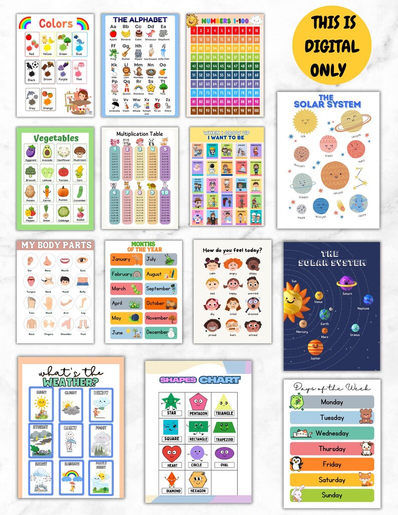 Kids Learning Flashcards, Colors, Alphabet, Numbers (digital Download ...