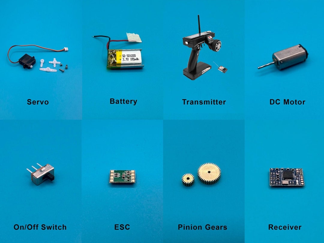 1/64 RC DIY Electronics Parts, Micro Servo, Battery, DC Motor, Receiver ...