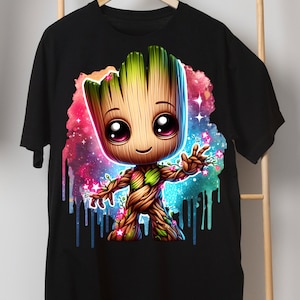 Set of 4 Watercolor Splash Baby Groot Png Digital Images for Printing ...