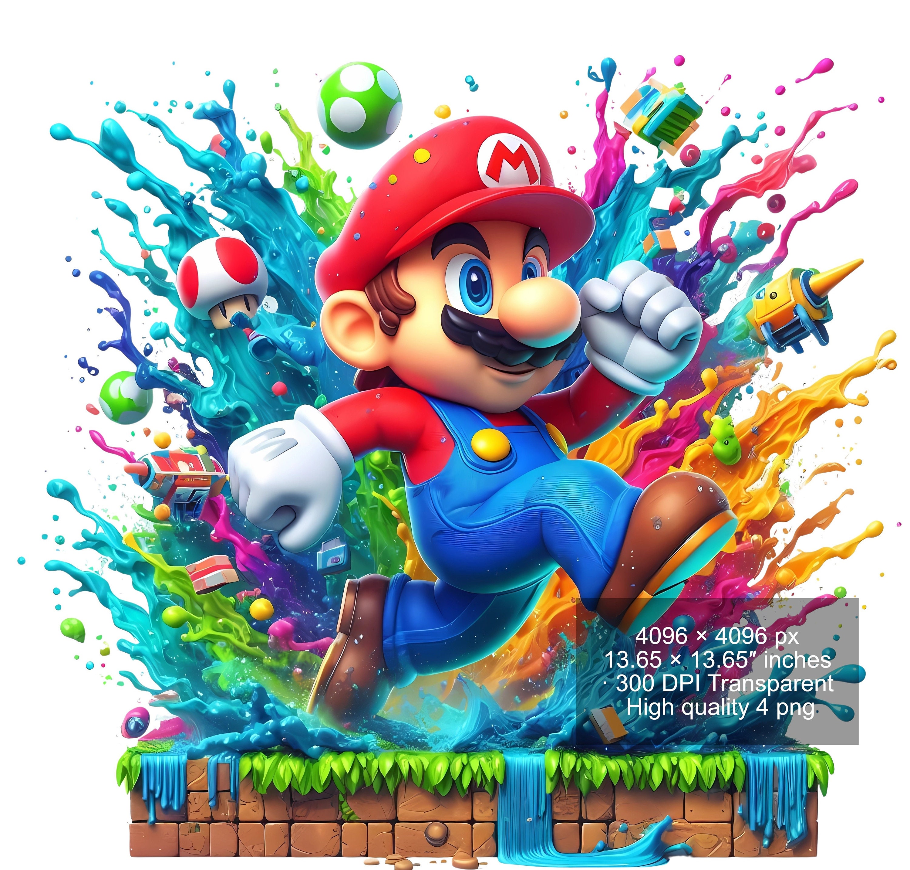 4 PNG Super Mario Splash and Watercolor Digital Design PNG File for ...
