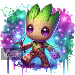 Set of 4 Watercolor Splash Baby Groot Png Digital Images for Printing ...