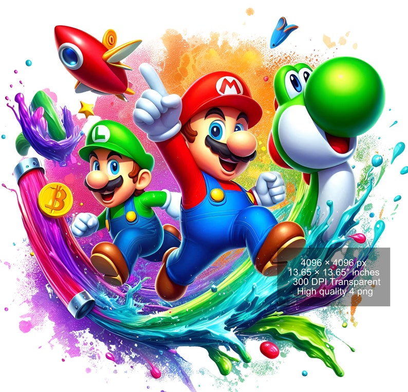 Super Mario Watercolor Splash PNG: Clipart Digital Download - Etsy