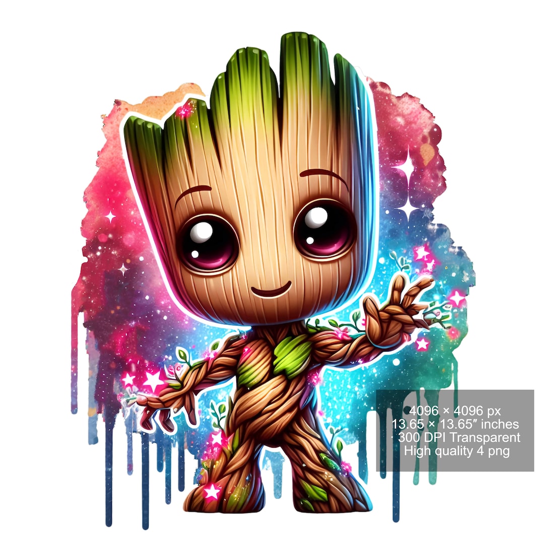 Set of 4 Watercolor Splash Baby Groot Png Digital Images for Printing ...