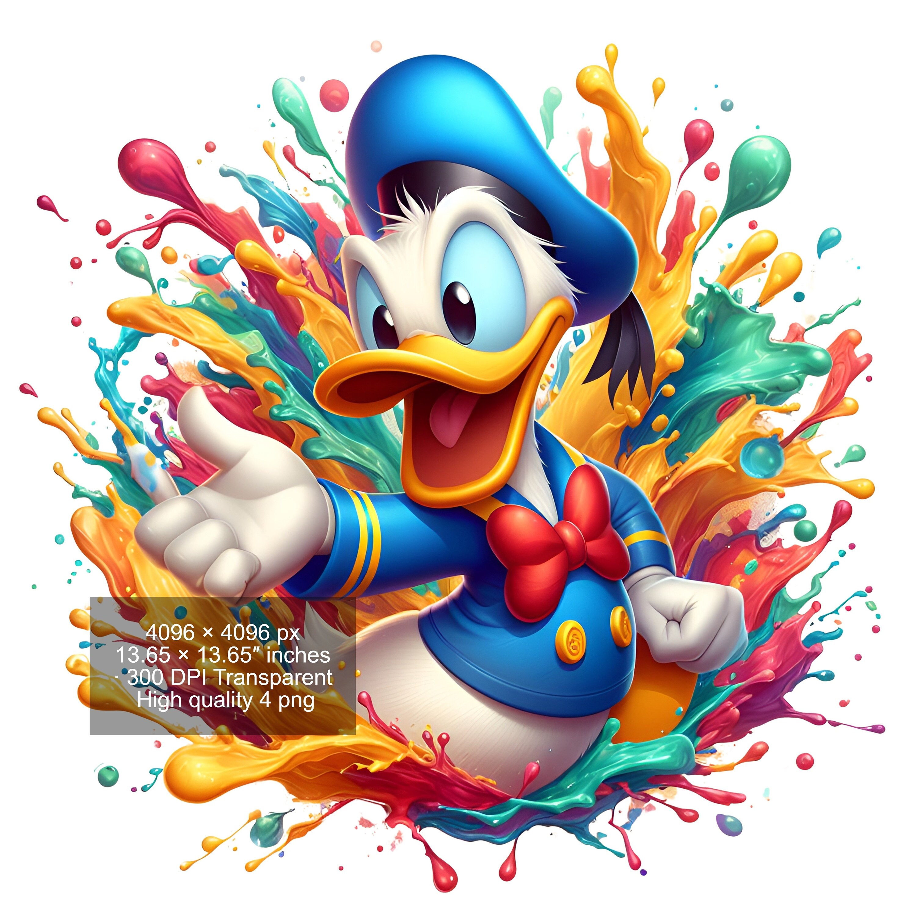 Donald Duck Watercolor Splash PNG: High-resolution Clipart (digital ...