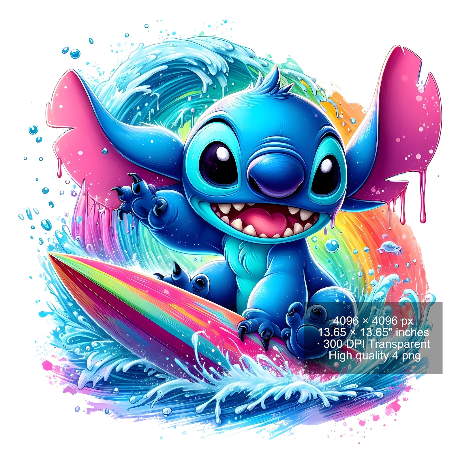 Stitch Surfing Watercolor Splash PNG: High-resolution Digital Art ...