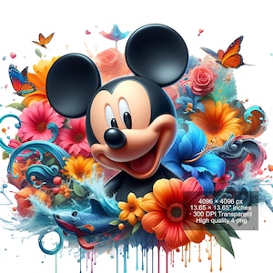 4 PNG Mickey Mouse Splash and Watercolor Digital Design PNG File ...