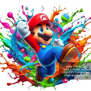Super Mario Watercolor Splash PNG: Digital Clipart (digital Download ...