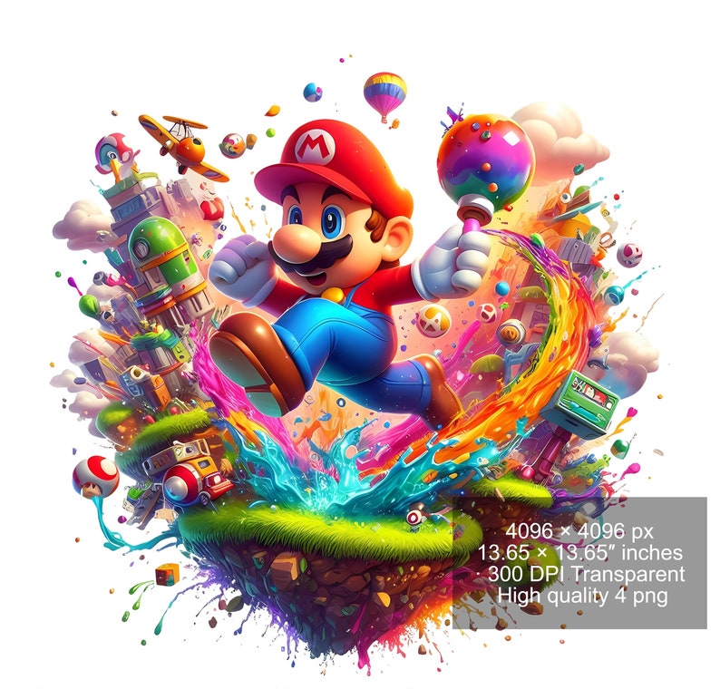 Super Mario Watercolor Splash PNG: Clipart for Sublimation (digital ...