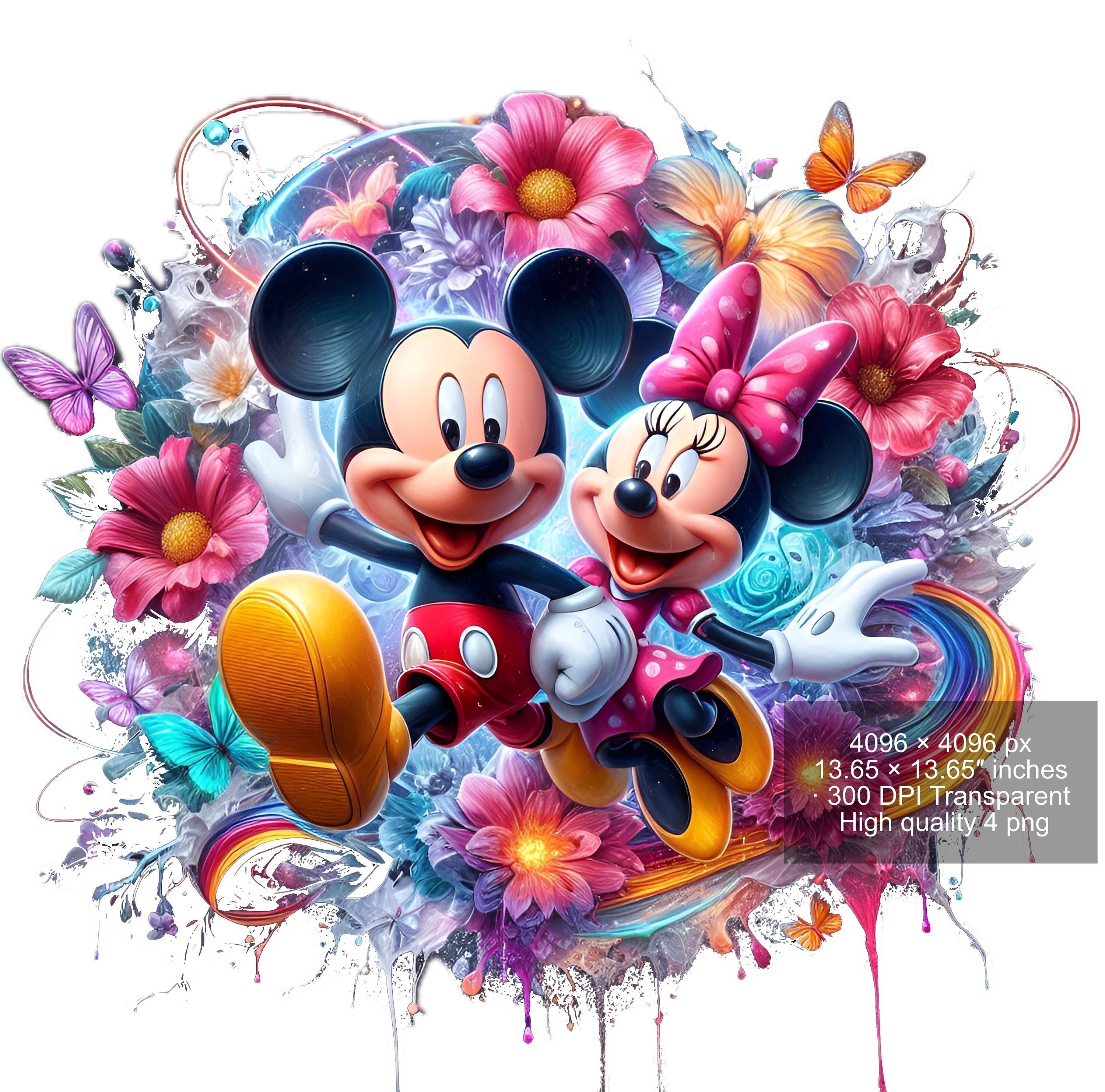 Mickey and Minnie Watercolor Splash 4 PNG: High Resolution Digital ...