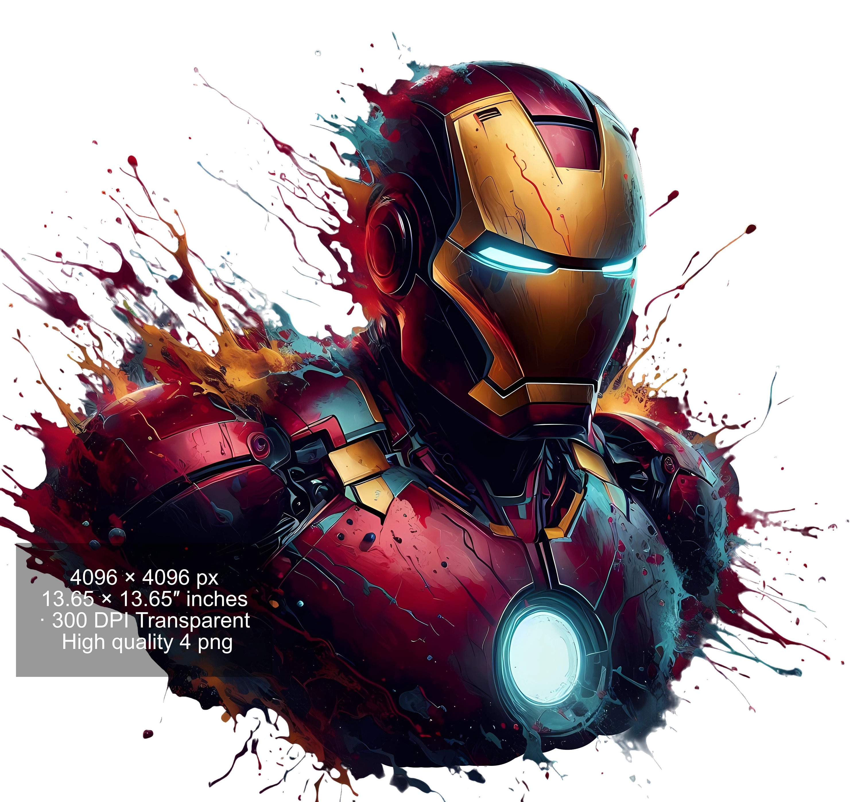 4 PNG Iron Man Splash and Watercolor Digital Design PNG File for Sublimation High Resolution ...