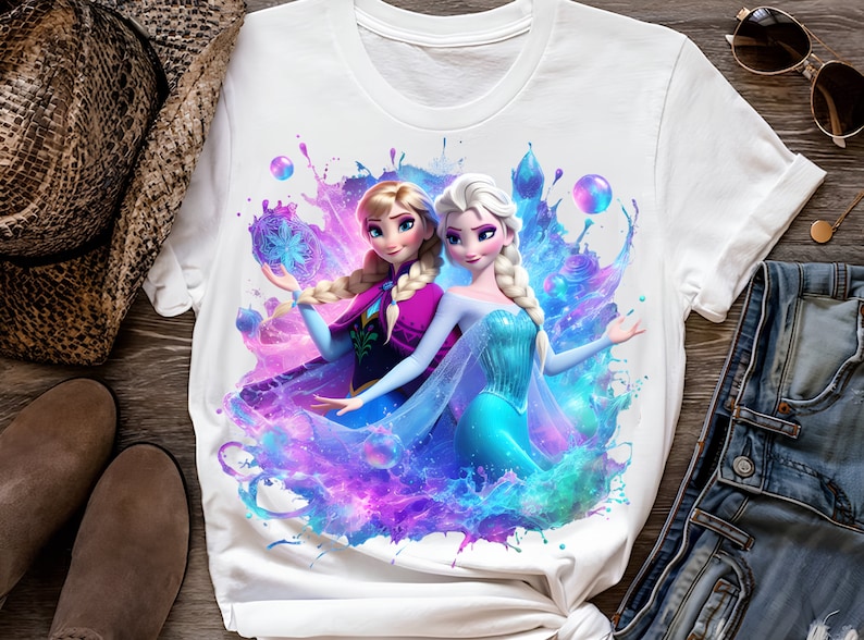 Immagine PNG di Elsa e Anna di Frozen con schizzi ad acquerello ...