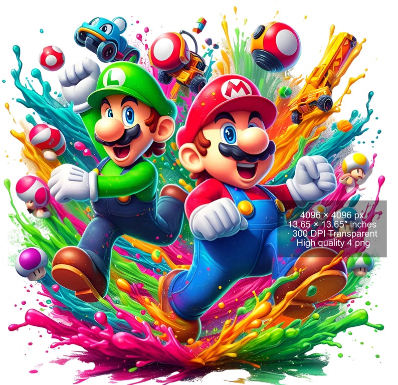 Super Mario Watercolor Splash PNG: Clipart Digital Download - Etsy