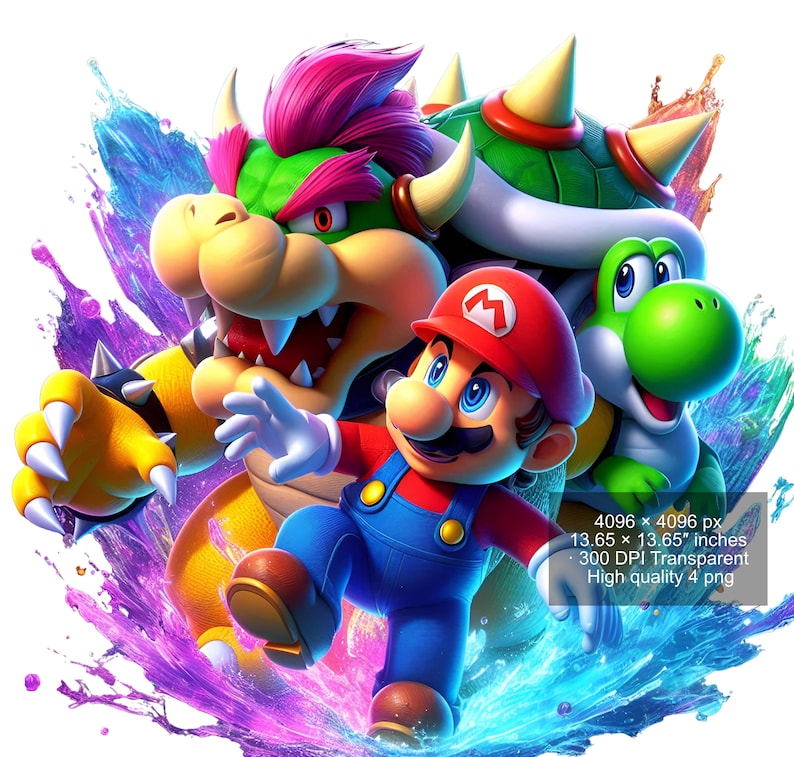 Super Mario Watercolor Splash PNG: Clipart Digital Download - Etsy