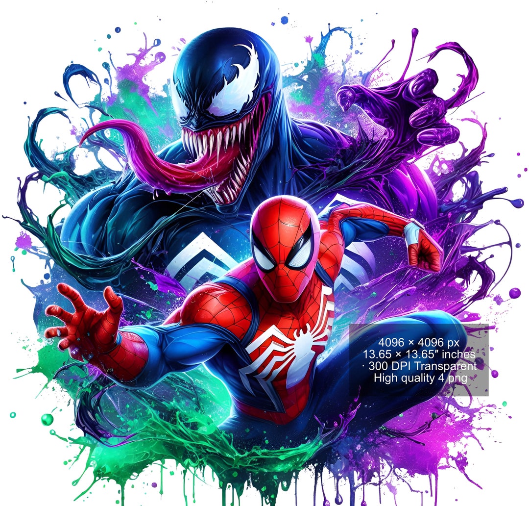 Venom & Spiderman Watercolor Splash PNG: Sublimation Design (digital ...