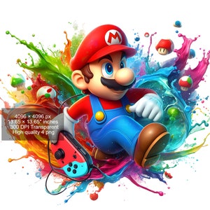 4 PNG Super Mario Splash and Watercolor Digital Design PNG File for ...