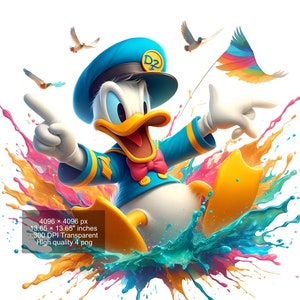 4 PNG Donald Duck Splash and Watercolor Digital Design PNG File for ...